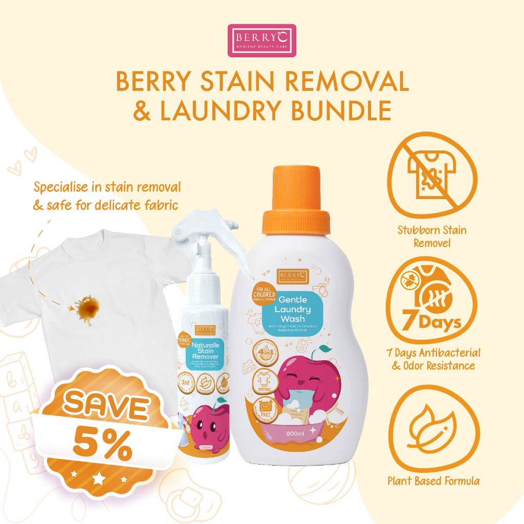 BerryC Stain Remover & Laundry Detergent Bundle ( 50mlx2 & 1 Litre ...