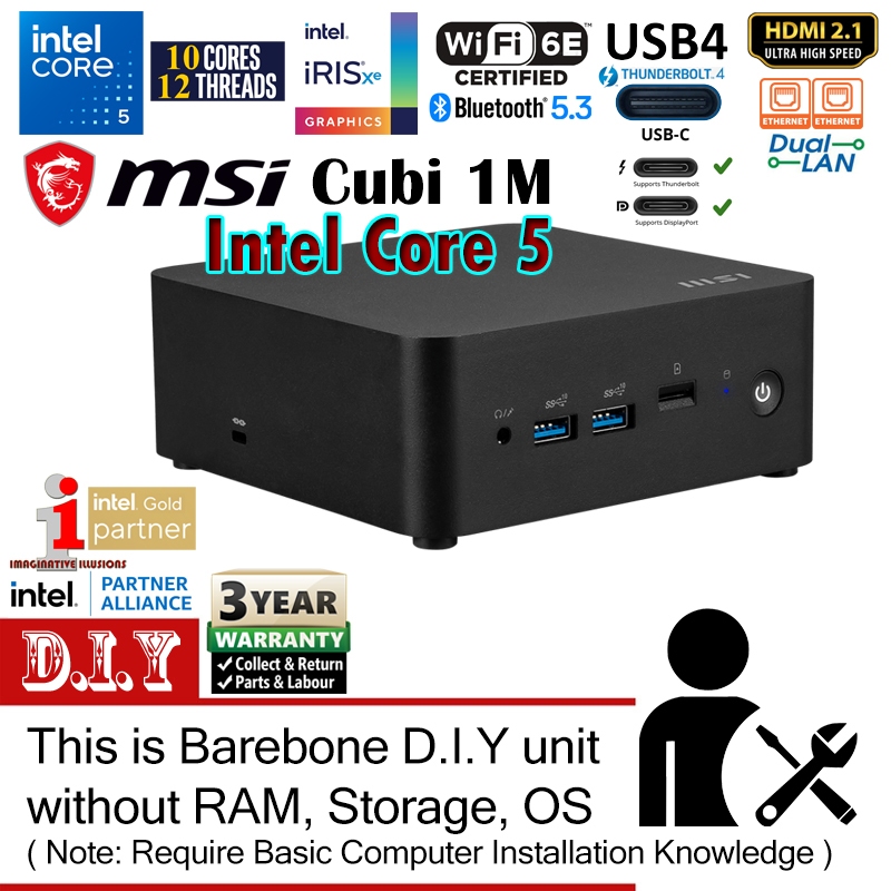 MSI Cubi NUC 1M DDR5 Core 5 / i5 Barebone Mini PC (NUC 14 Pro, 14th Gen ...