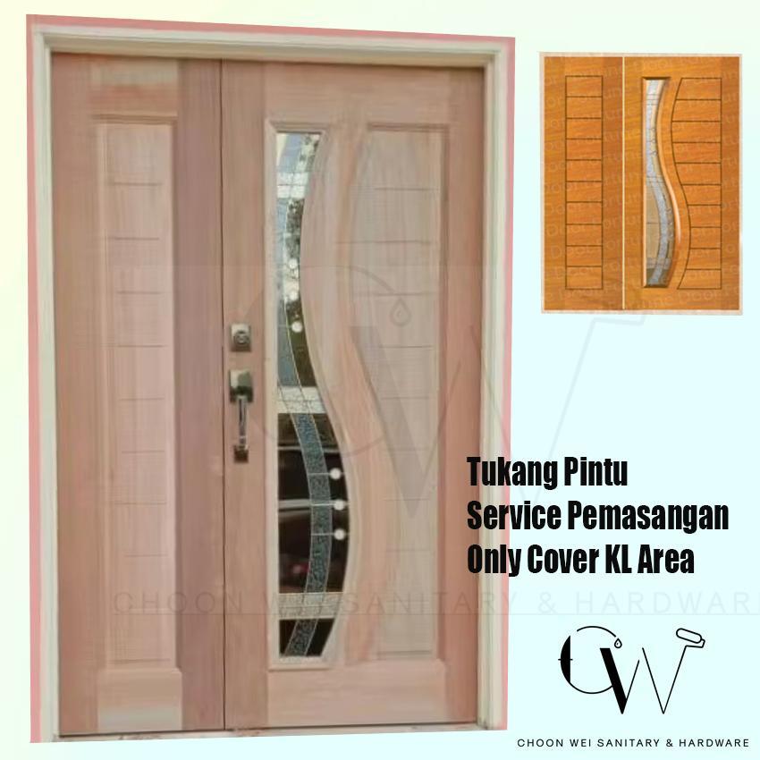 Solid Door /Entrance Door /Pintu Kembar With Cermin /Solid Meranti ...