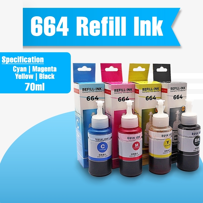 70ml Refill 664 Ink for Printer L120 L360 L310 L130 L210 L220 L355 L358 Dye Ink (CMYK) | Shopee ...