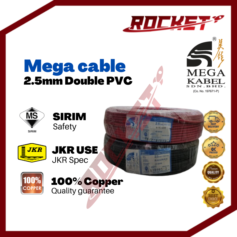 Mega Cable 2.5mm double pvc Insulated JKR SIRIM PVC 100% Pure Copper ...