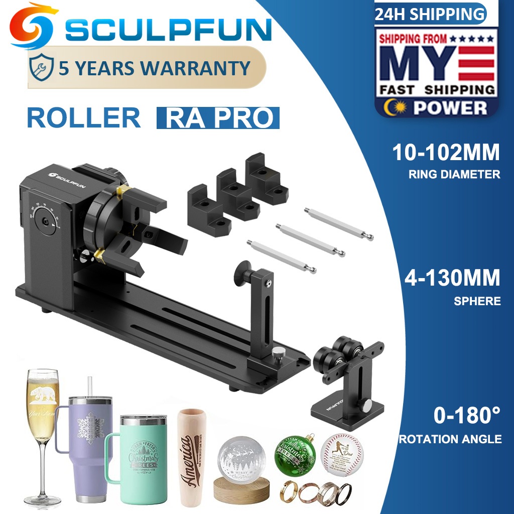 SCULPFUN RA Pro Rotary Chuck Y-axis Rotary Roller Engraving Module with ...