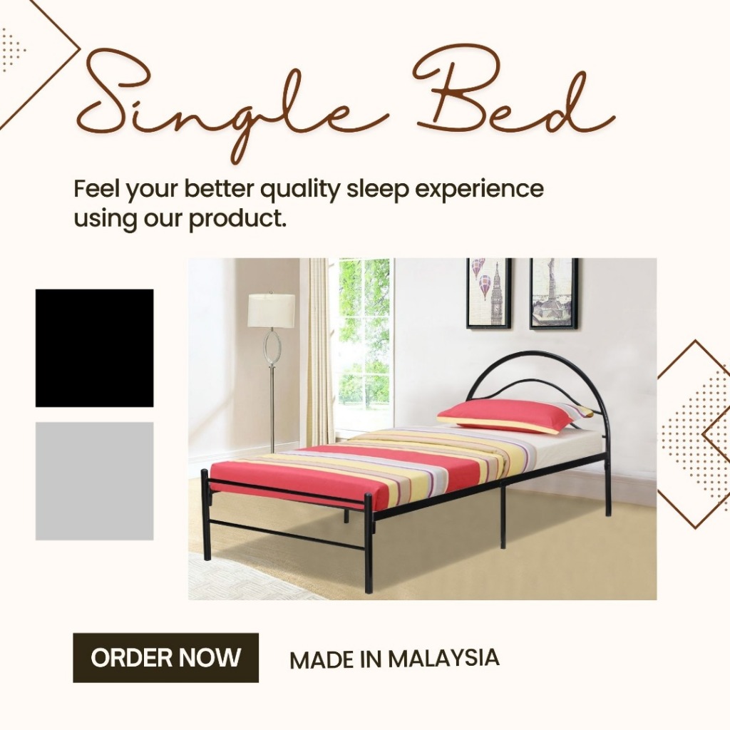 HM Home Single Bed Frame/Metal Bed/Bedroom Furniture/Bed Base/Katil ...