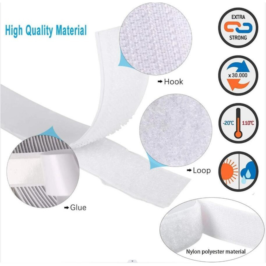 Nylon Adhesive Self Adhesive Hook & Loop Tape 1m / 3m / 5m 20mm Wide ...