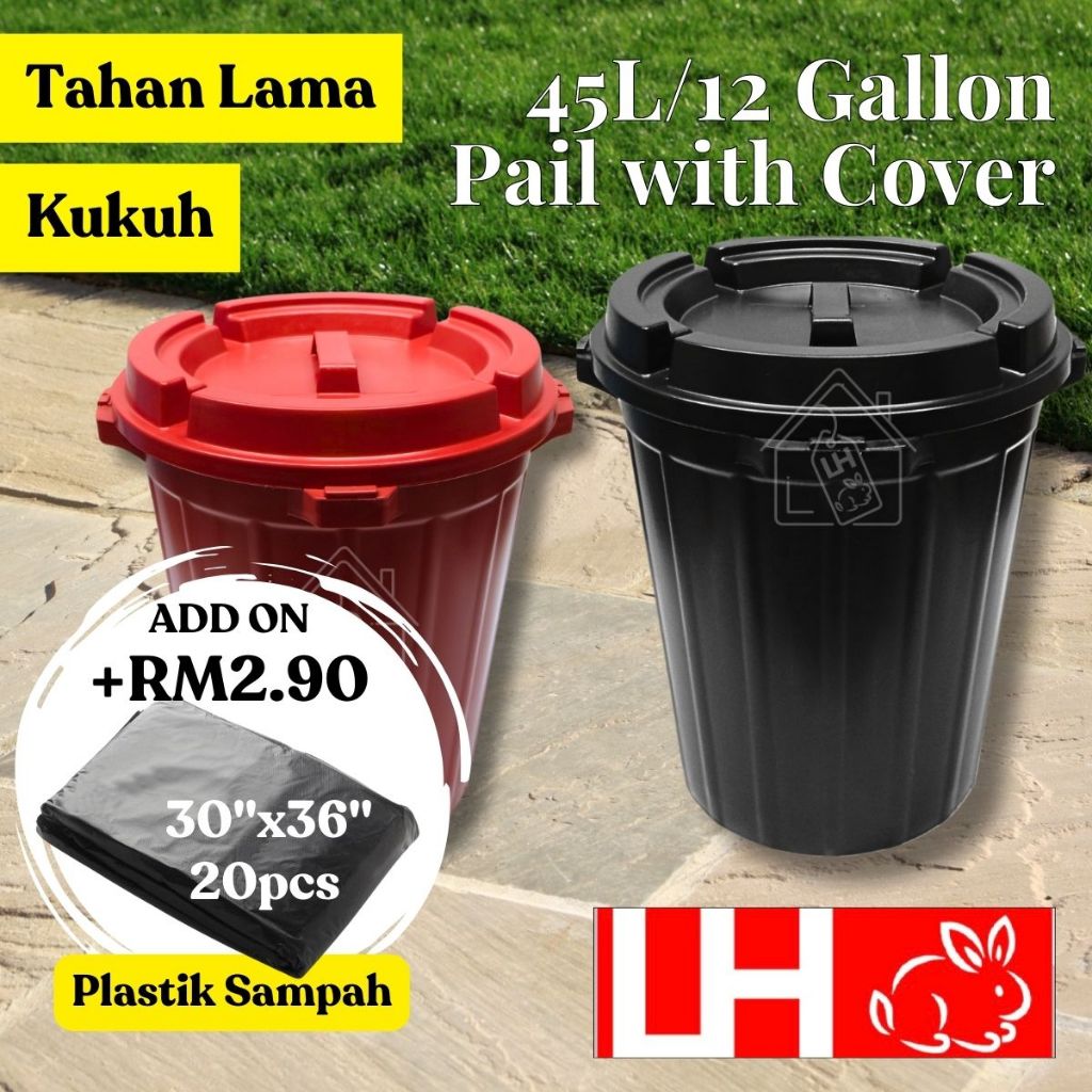 12 Gallon Pail with Cover/ Garbage Bin with Cover/ Plastic Dustbin with Cover/ Big Rubbish bin ...
