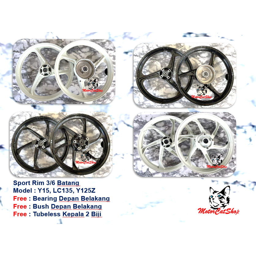 Enkei Sport Rim 3 Batang 6 Batang Y15/Y16/LC135/Y125/LCV8 Free Bearing/Bush (Putih / Hitam Kilat ...