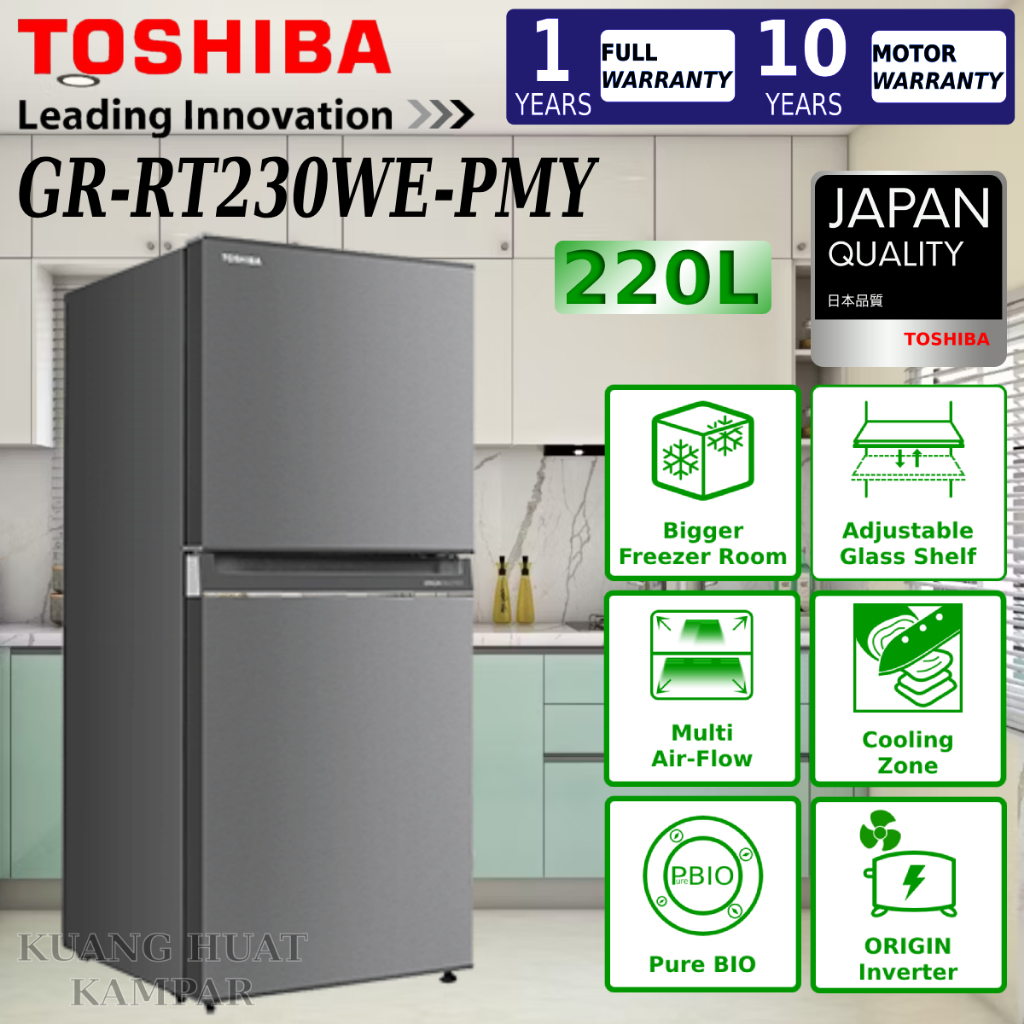 TOSHIBA 220L 2 DOOR REFRIGERATOR / FRIDGE GR-RT230WE-PMY | Shopee Malaysia