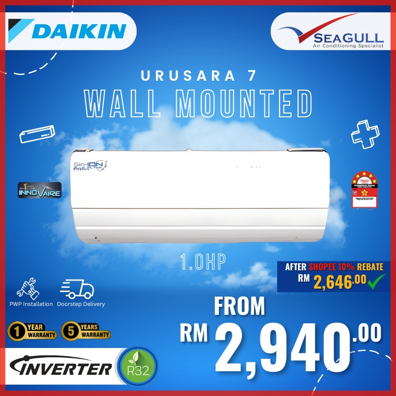 Daikin Urusara 7 Premium Inverter Wall Mounted 1.0HP R32 FTXZ25NVMM ...