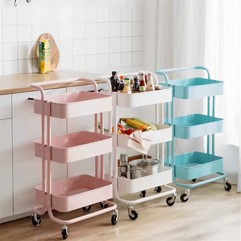 Straitway 3 Tier Trolley/ Storage Rack with Handle/Kitchen Rack with ...