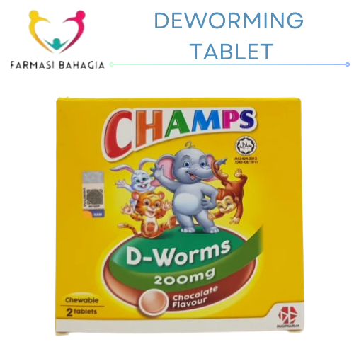 [ Exp 8/2027 ] CHAMPS D-WORM 200MG 2'S (CHOCOLATE) - Deworming Chewable ...
