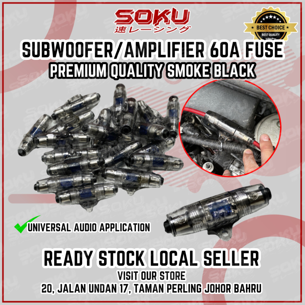 Smoke Black Subwoofer/Amplifier Digital Audio Fuse Holder 12V, 24V, 60A ...