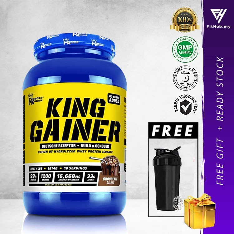 Muscle Kingdom King Gainer (4lbs) 1.8kg Mass Gainer, Protein Halal ...
