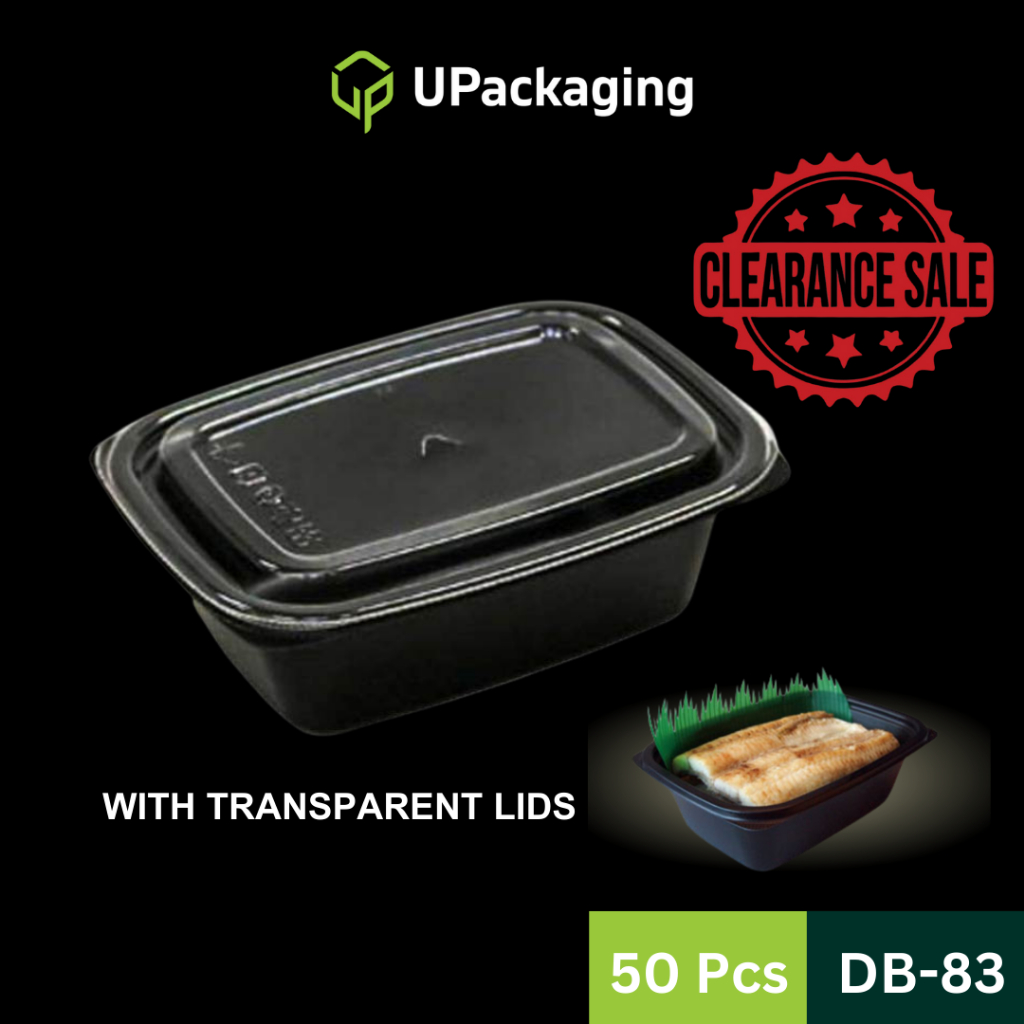 [50 Pcs] DB83 DONBURI CONTAINER With Lids Black Plastic Lunch Box Disposable Bento Soup ...