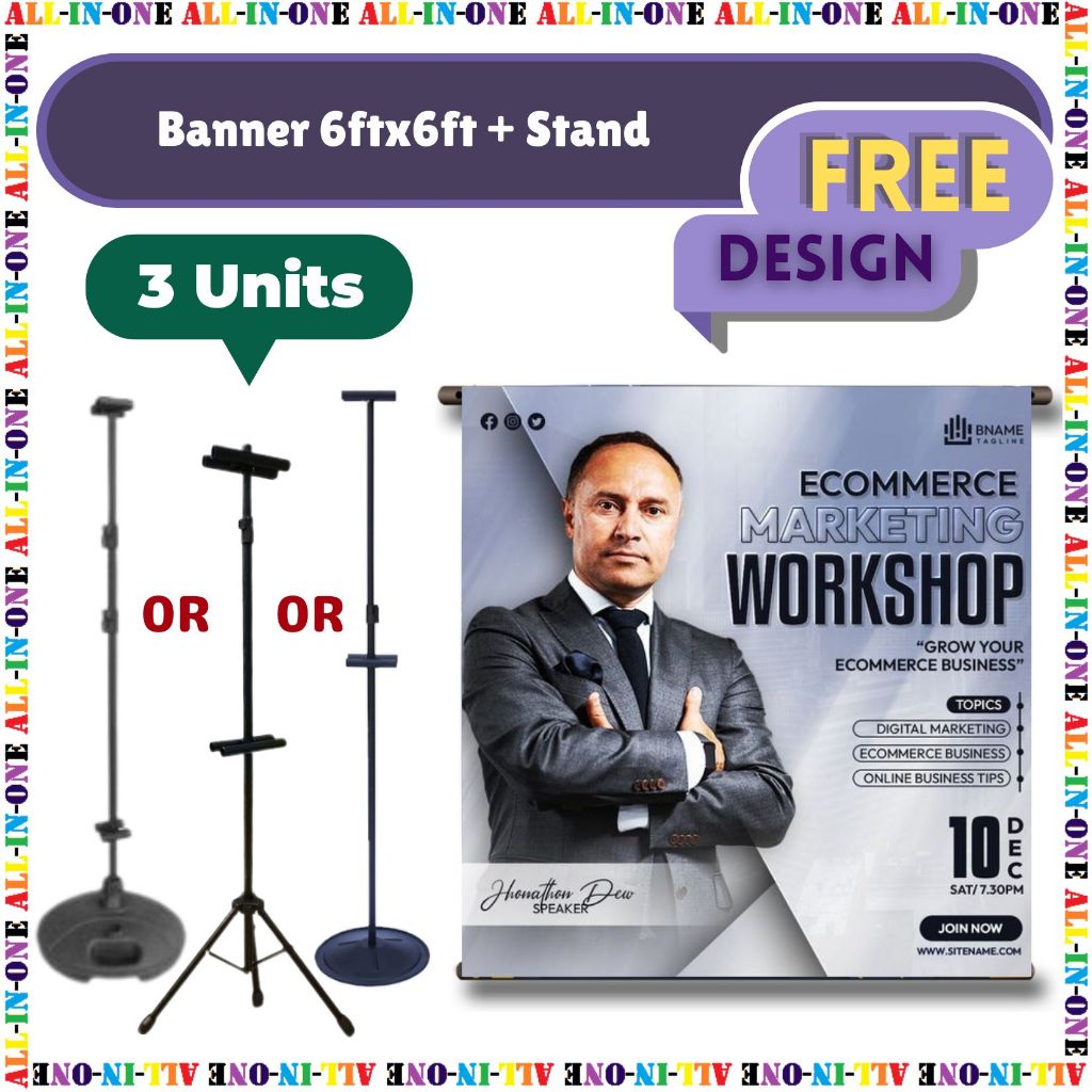 Banner 6ft x 6ft with Banner Bunting Poster Stand / Backdrop Printing ...