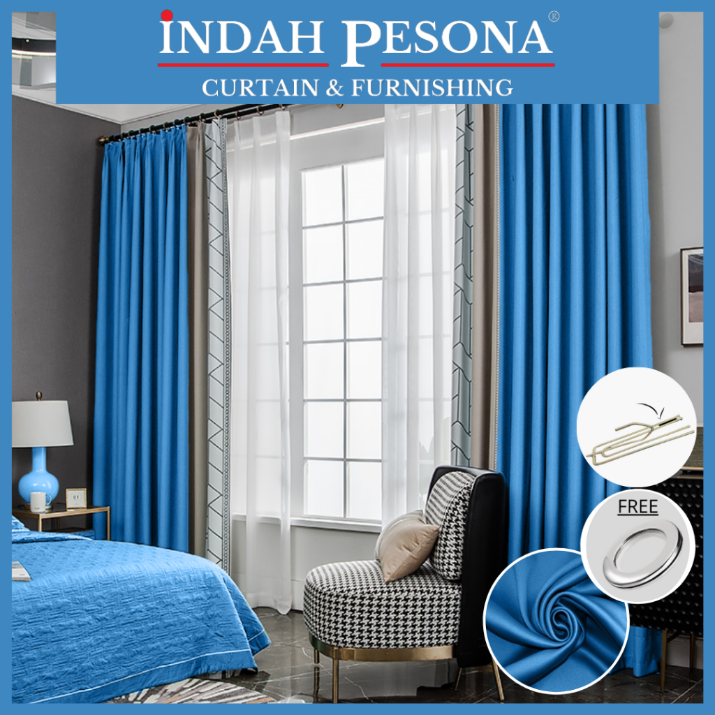 B9 Sky Blue - Ready Made 99% Blackout Siap Jahit Langsir (CANGKUK ...