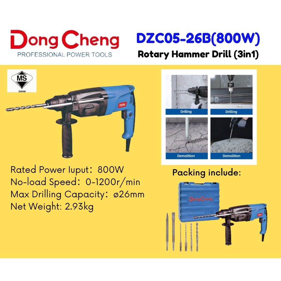 Dong Cheng Corded Tools [3in1] Rotary Hammer Drill | Tukul Putar DZC05 ...