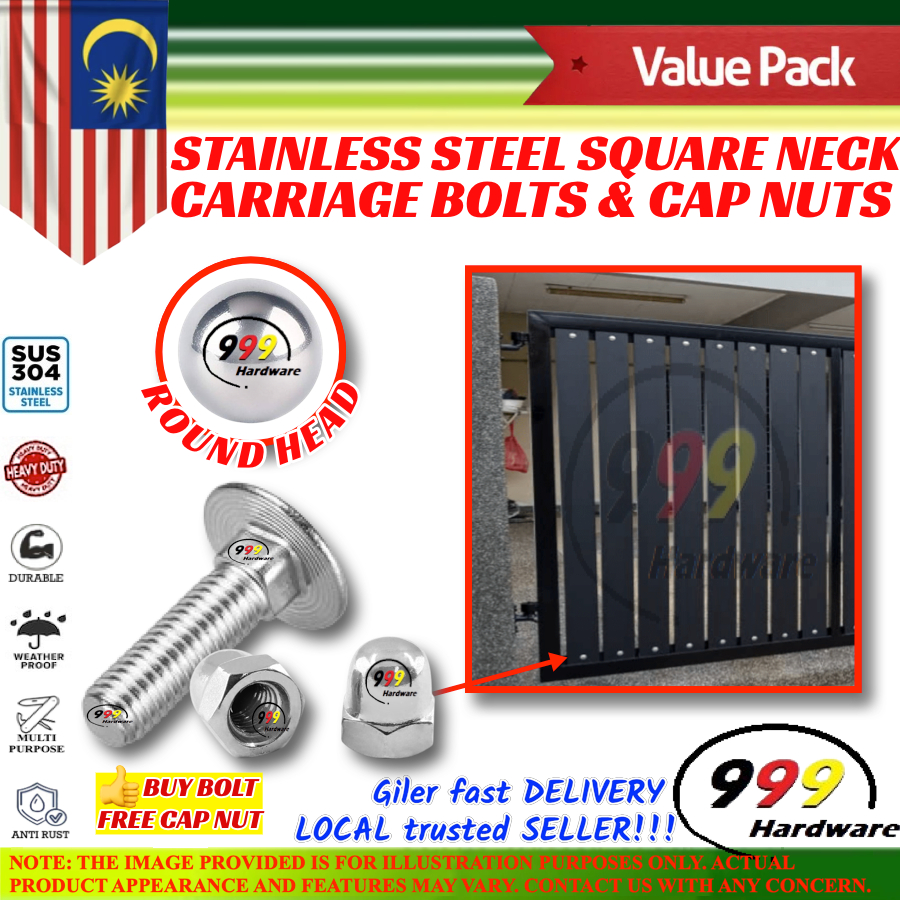 999【5pc】m8/m6 SUS304 Carriage Bolt & Cap Nut/ Stainless Steel Screw ...
