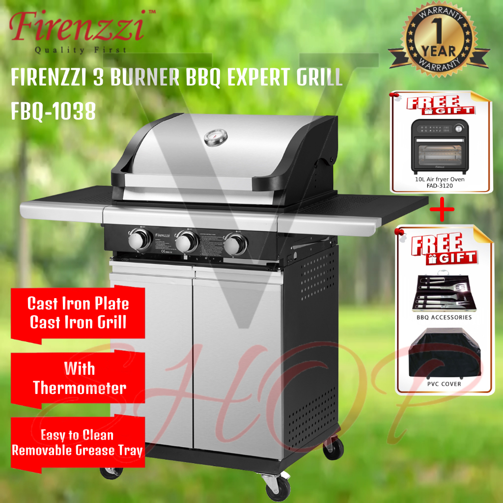 [FREE BUBBLE WRAP] FIRENZZI EXPERT BBQ GRILL 3 STAINLESS STEEL POWERFUL ...