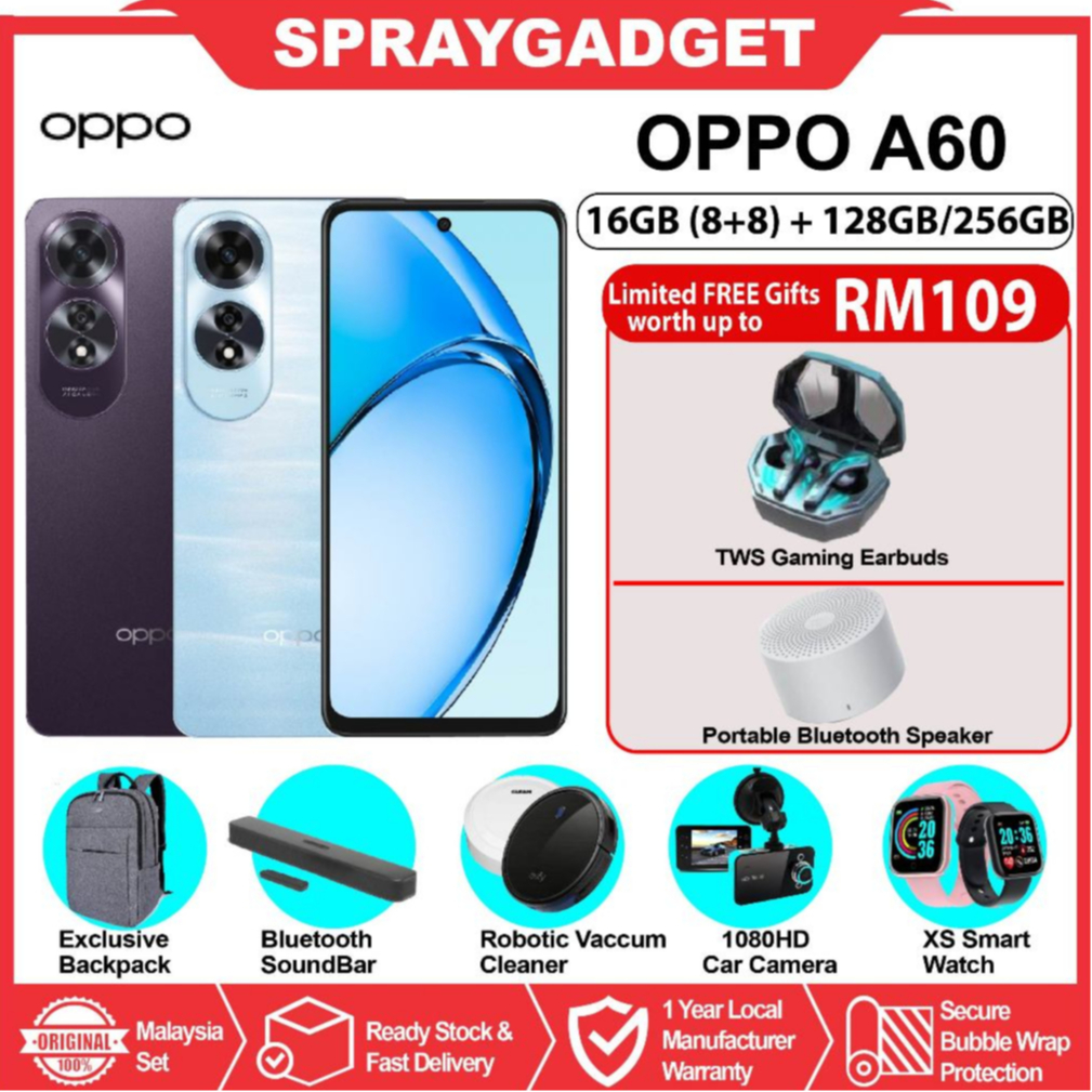 OPPO A60 16GB*(8+8)RAM + 128GB/256GB ROM , 45W SuperVOOC , 50MP Ultra ...