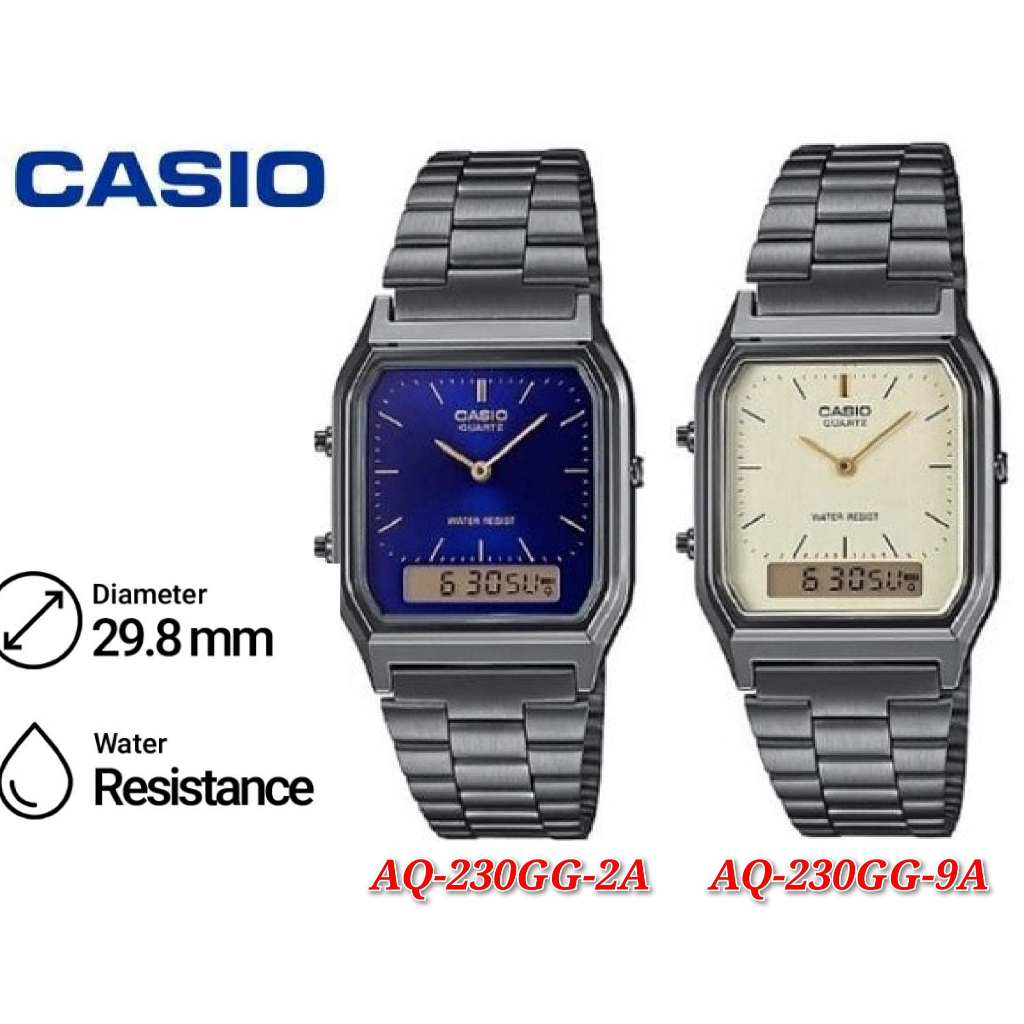 Casio AQ-230GG Standard Analog Digital Gray Ion Plated Stainless Steel Band Watch AQ-230A ...