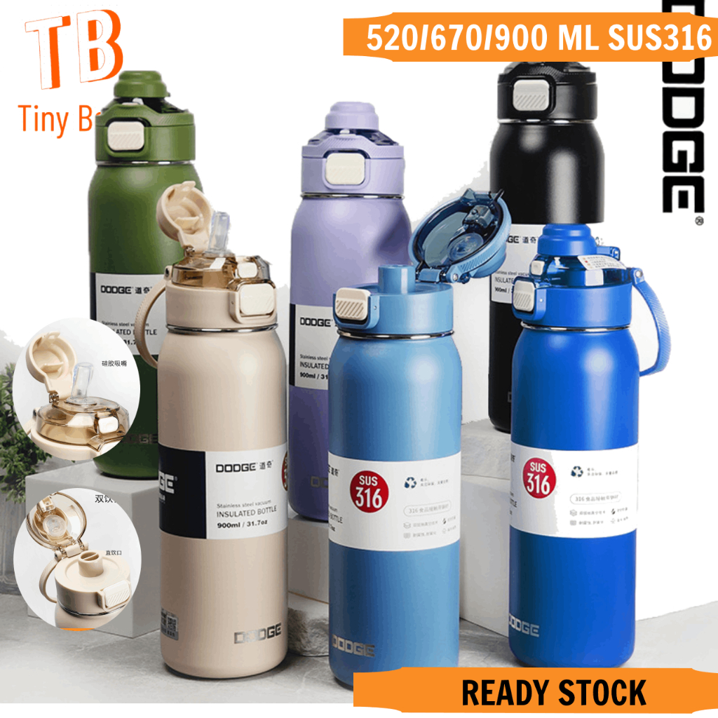 Dodge Thermos Tumbler Bottle 900ML Leakproof SUS316 Water Bottle with Straw - Botol Termos Flask ...