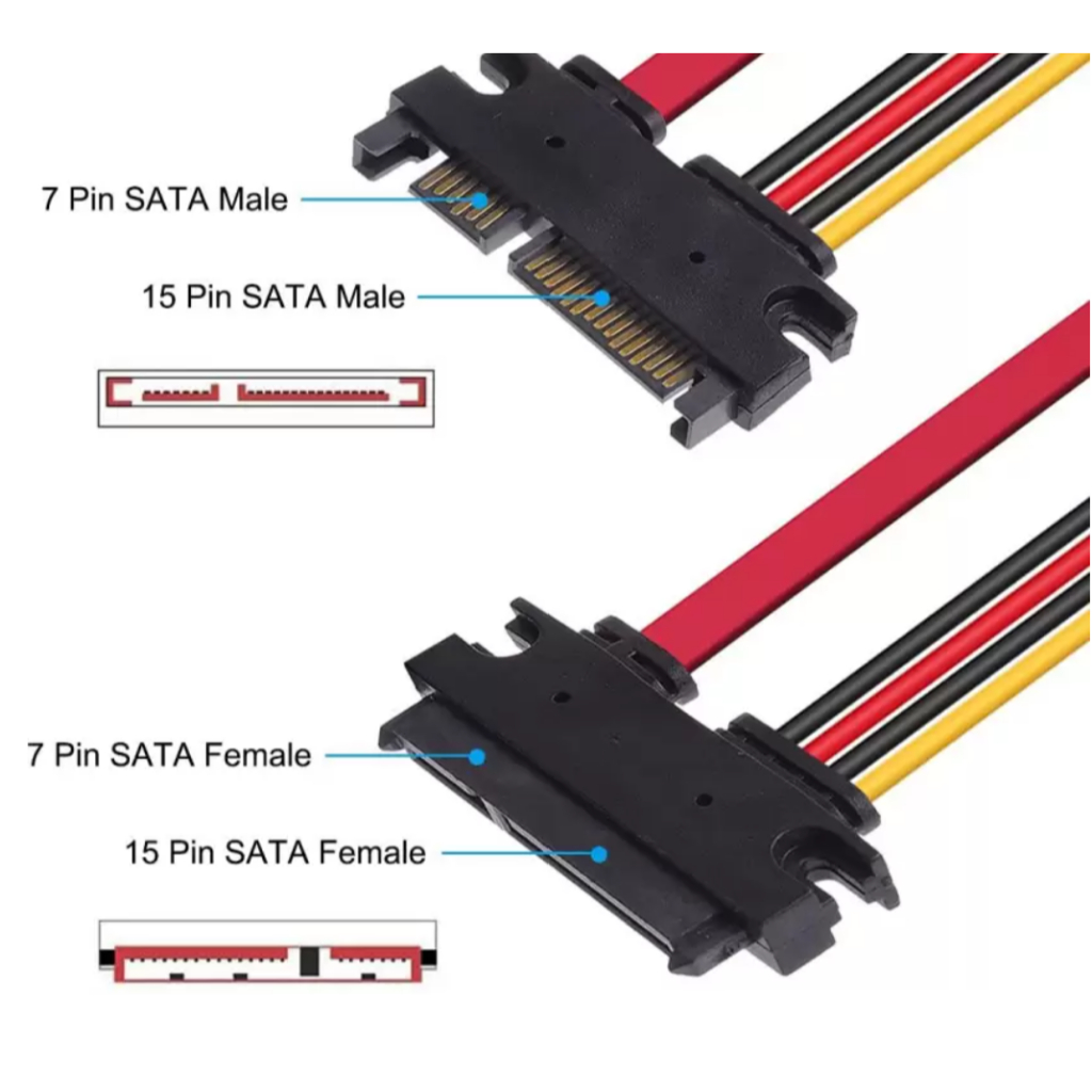 Sata Male to Female Data and Power Extender (90cm) 22 pin SATA ...