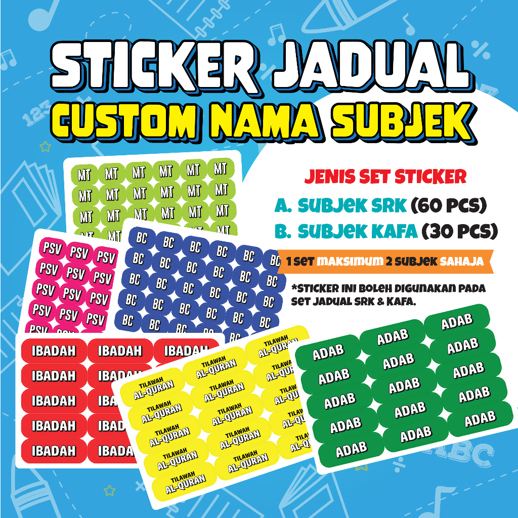 (CUSTOM) STICKER JADUAL WAKTU KELAS SEKOLAH | KAFA | Shopee Malaysia