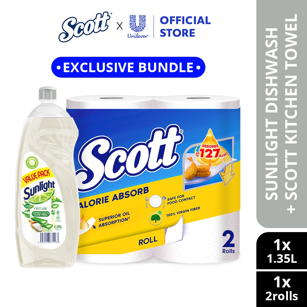 Sunlight Dishwash Nature 1.35L + Scott Calorie Absorb Dry Kitchen Towel ...