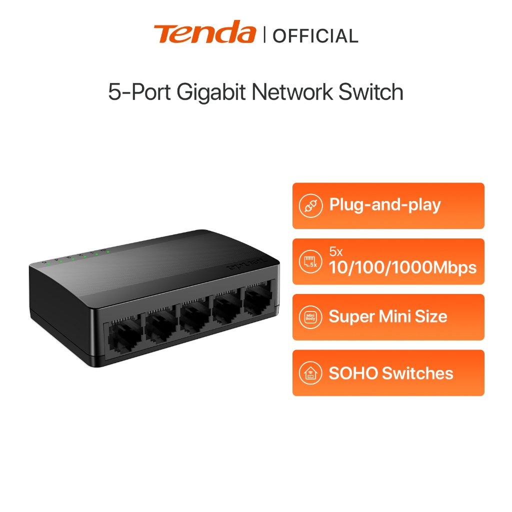 Tenda SG105 Gigabit Ethernet Switch Hub 5-Port 10/100/1000Mbps Network ...