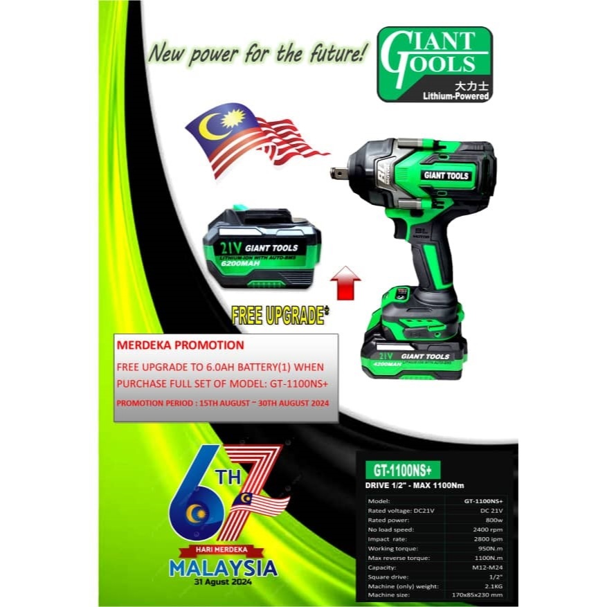 [ONLY FROM 15-31 AUG] GIANT TOOL Cordless impact wrench GT-1100N ...