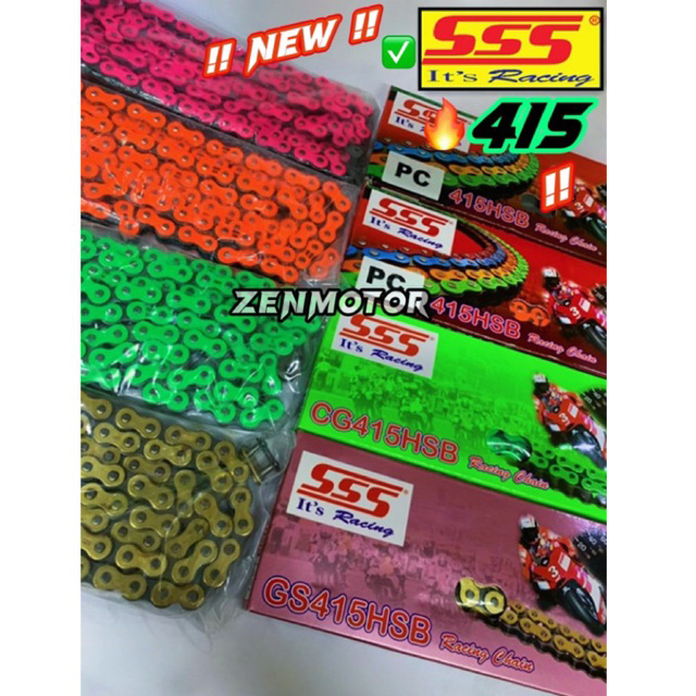 100% ORIGINAL 415 SSS CHAIN HIJAU GREEN RANTAI 415X120 415X122 415X132 ...