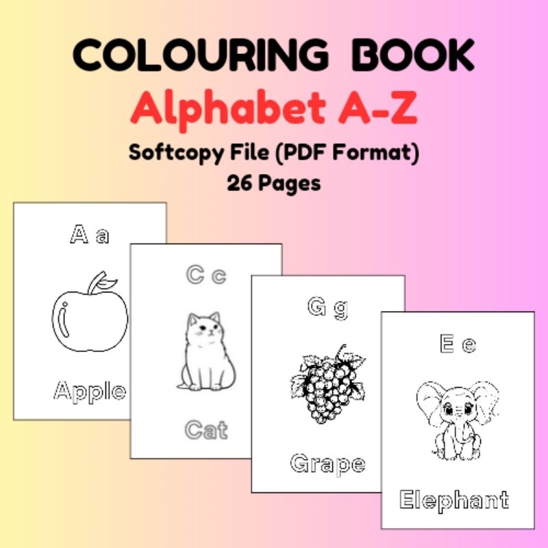COLOURING BOOK | ALPHABET A-Z ( RANDOM PIC) | 26 PAGES | ABC | KIDS ...