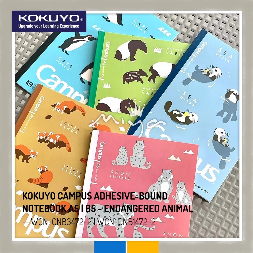 KOKUYO CAMPUS NOTEBOOK A5 / B5 -DOTTED 8MM RULE LINE - ENDANGERED ANIMAL -RANDOM COLOR (1PCS ...