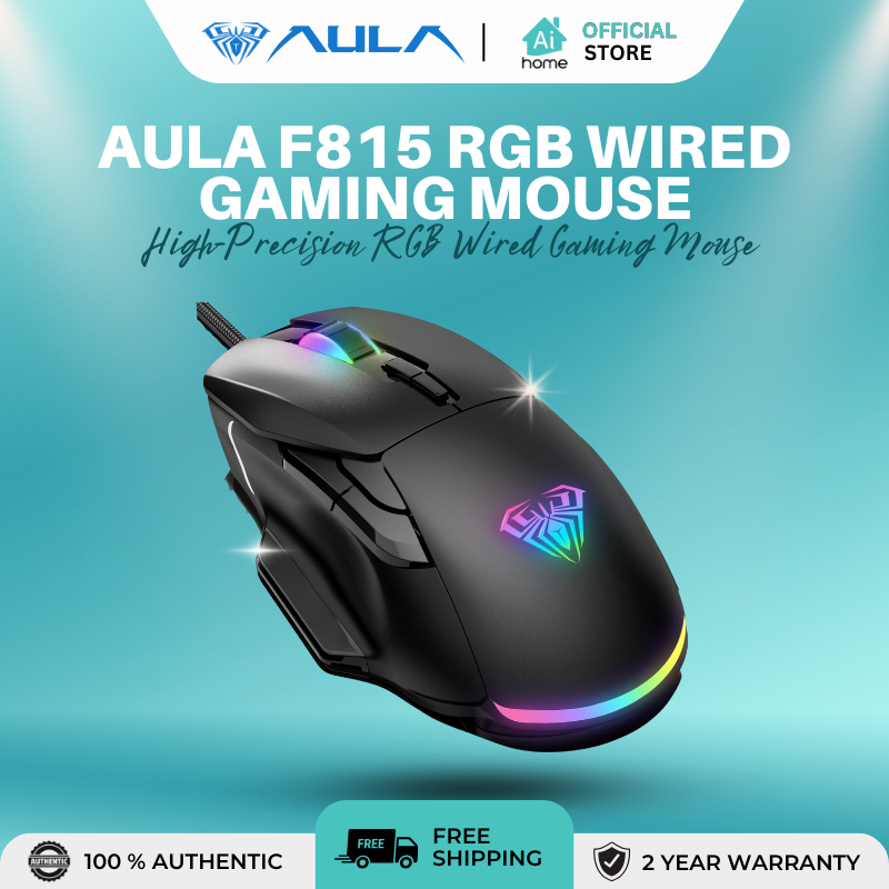AULA F815 RGB Wired Gaming Mouse 12800 DPI 13 Backlit Modes 6 Programmable Macro Button for PC ...