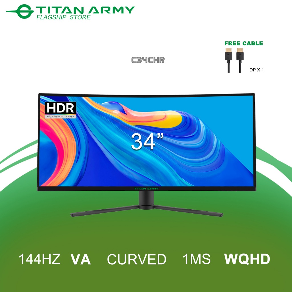 TITAN ARMY 34” Curved 2K WQHD 144Hz 1ms 99%sRGB Adaptive Sync Ultrawide ...
