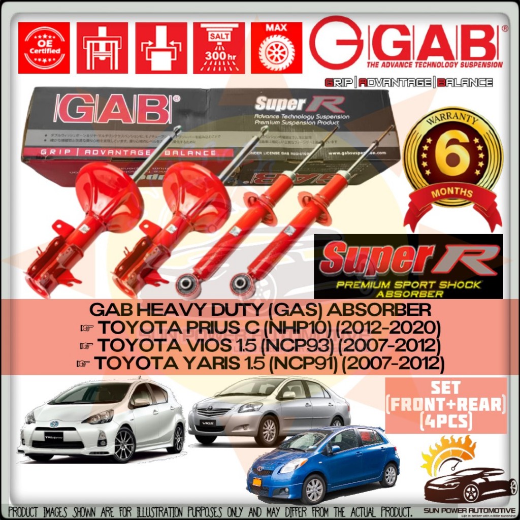 GAB SUPER R SPORT Toyota Vios NCP93 Yaris NCP91 Prius C NHP10 Gas Shock Absorber ( FRONT REAR ...