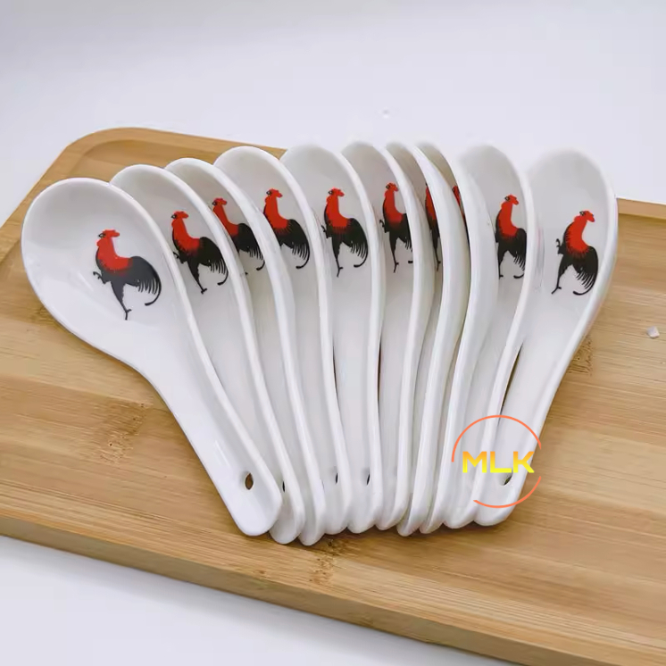MLK Rooster Soup Spoon Porcelain Traditional Classic Porcelain Sudu Sup ...