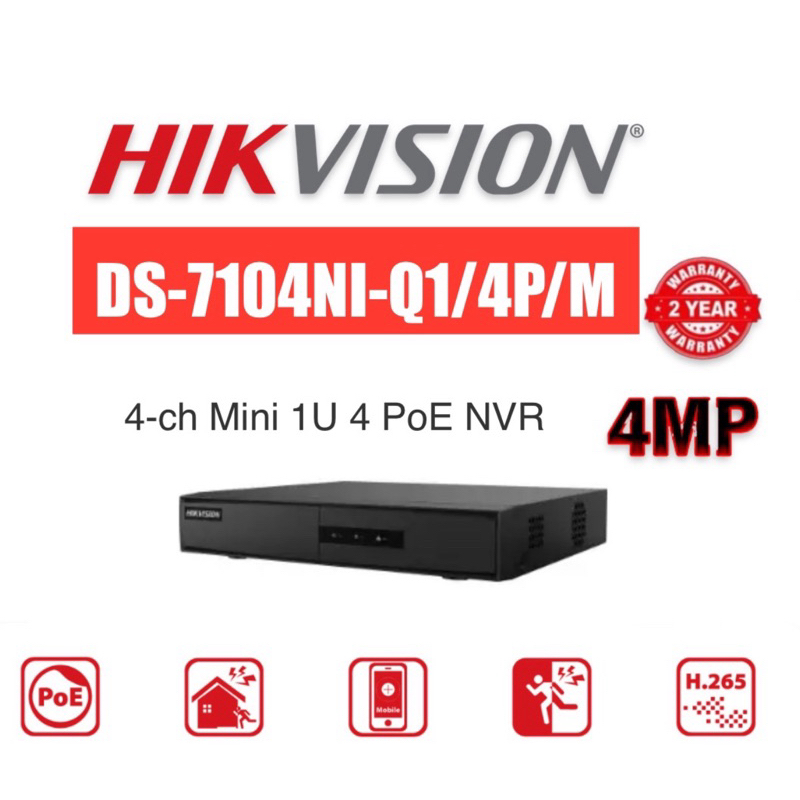 HIKVISION 4CH DS-7104NI-Q1/4P/M 4 CHANNEL NVR NETWORK RECORDER BUILD IN ...