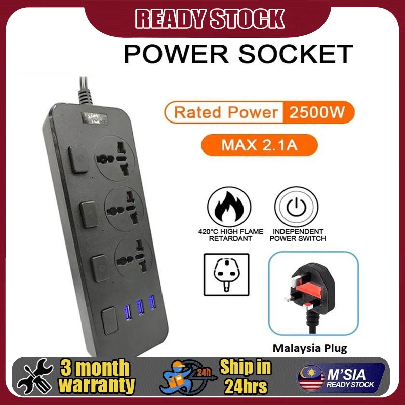 3 Ports Power Strip-Multi-Functional Universal Extension Plug & Surge ...