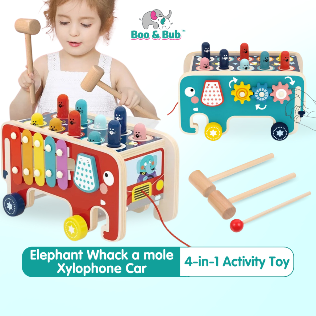 Boo&Bub 4in1 Wooden Hammer Toys Whack a Mole Game Xylophone Hammer ...