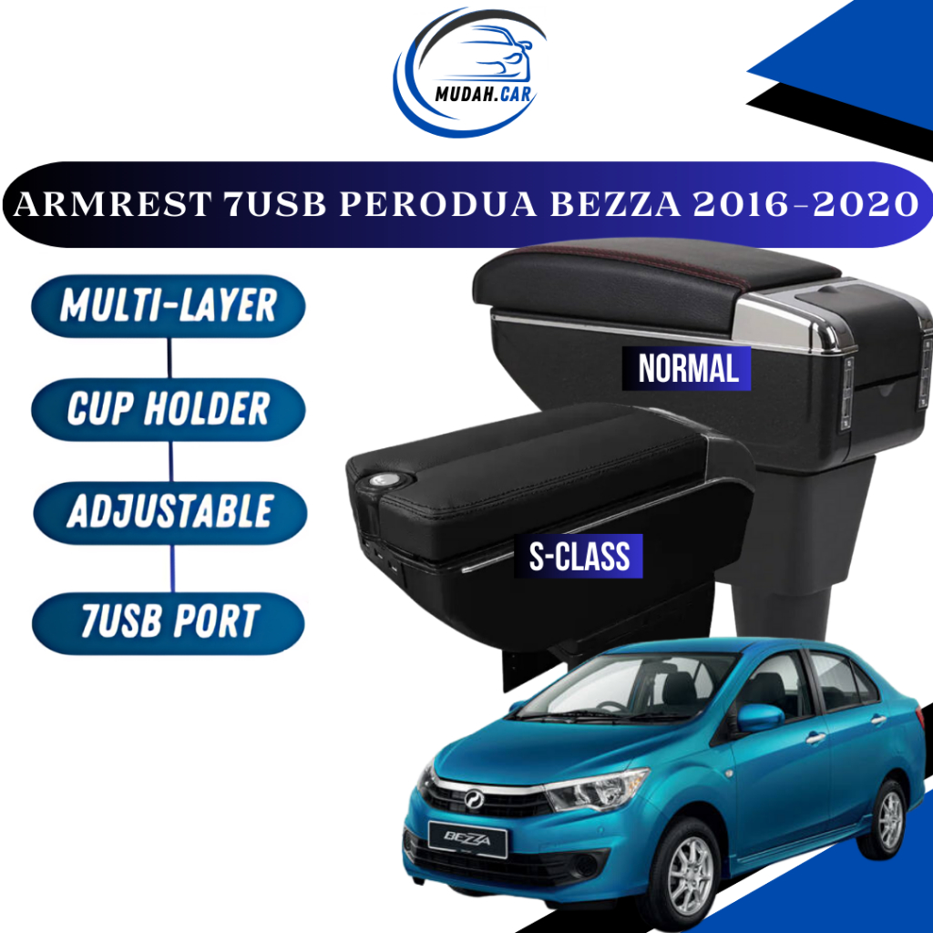 Perodua Bezza 2016-2023 Armrest 7usb Charging Port Leather Adjustable ...