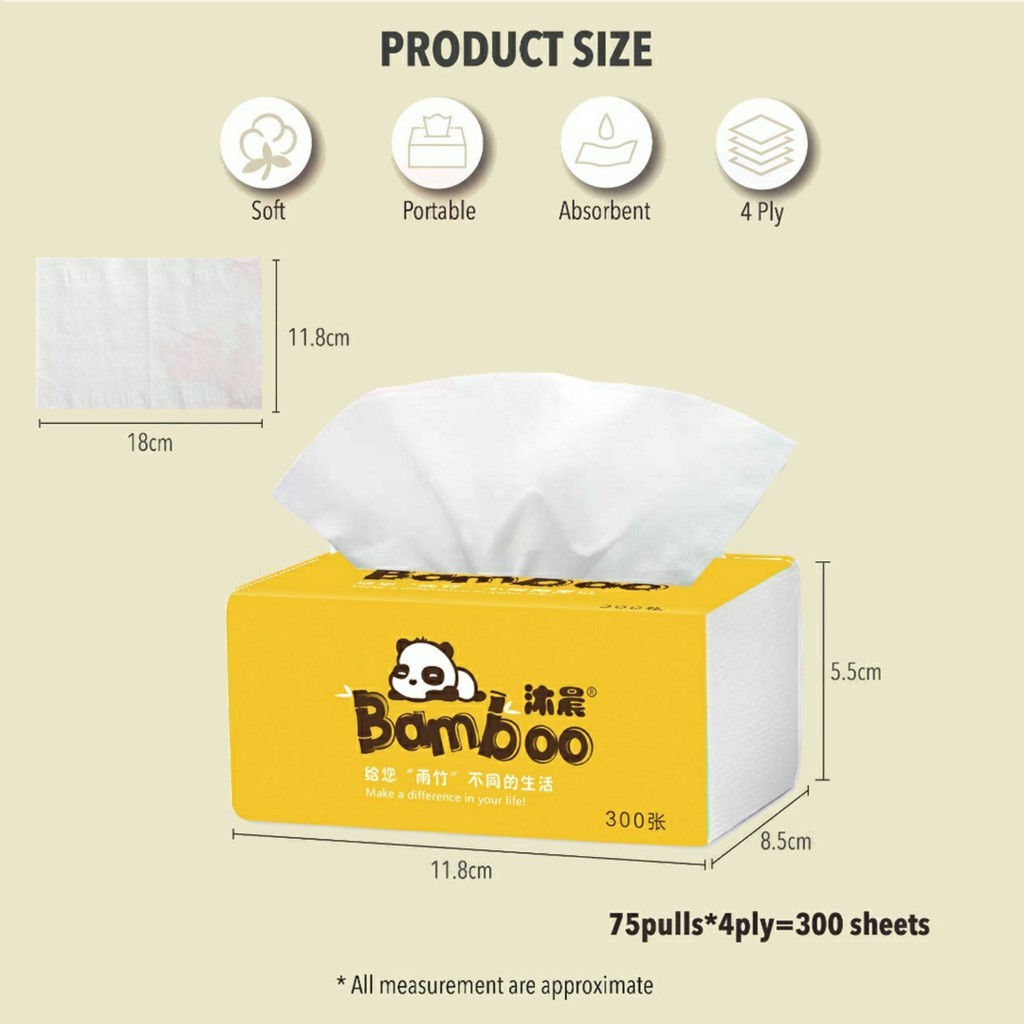 Bamboo Tissue Soft Facial Tisu Paper 75 Pulls x 4 Ply = 300pcs Per Pack ...