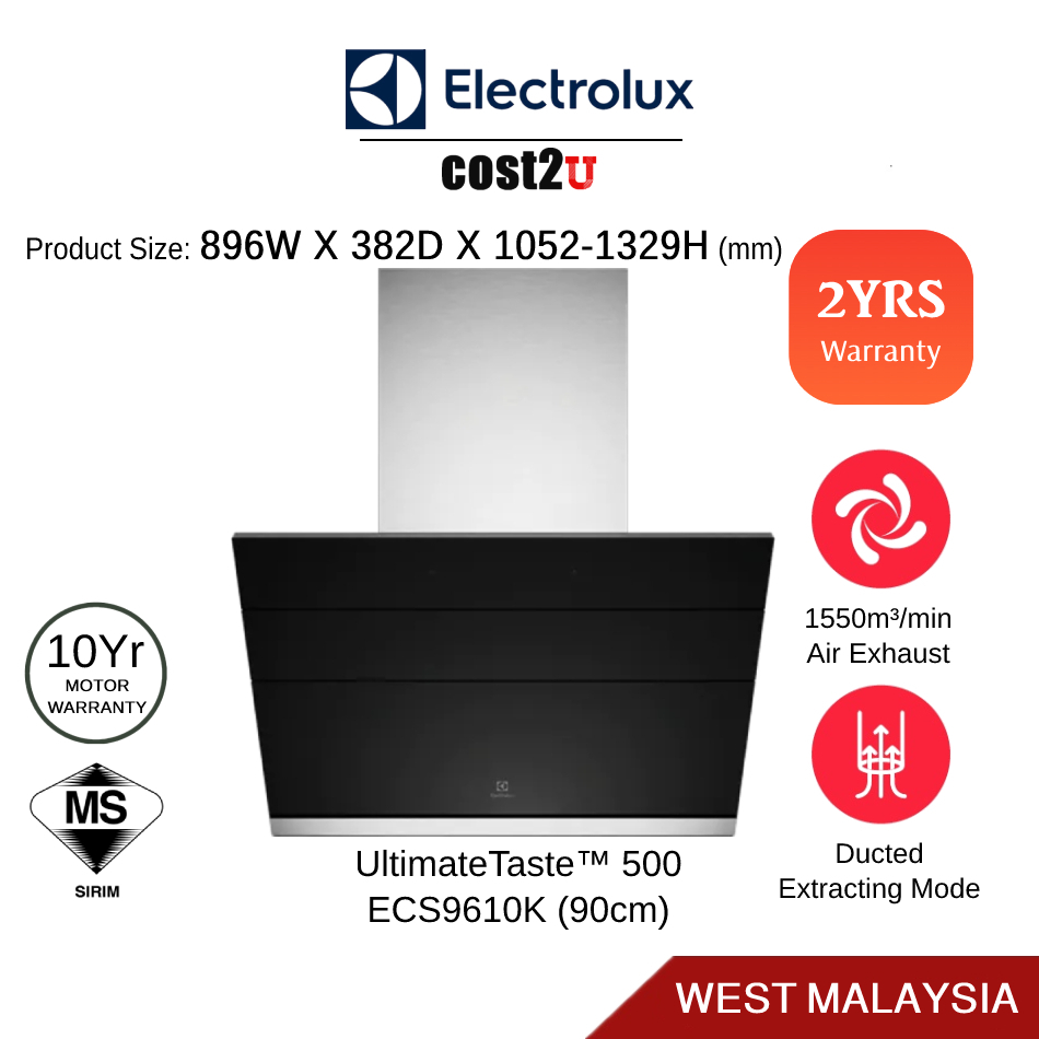 Electrolux 90cm UltimateTaste™ 500 Slope Extractor Hood | ECS9610K ...