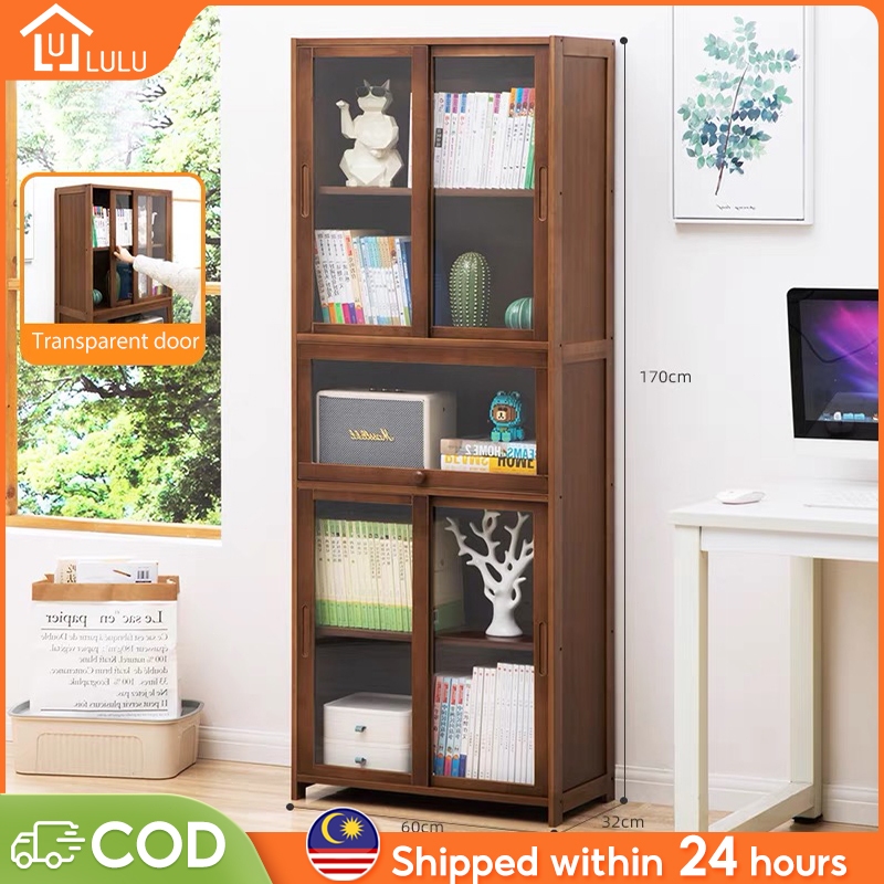 Display Cabinet Bamboo Bookshelf 5/4/3Layers Almari Buku Ikea Bookcase ...