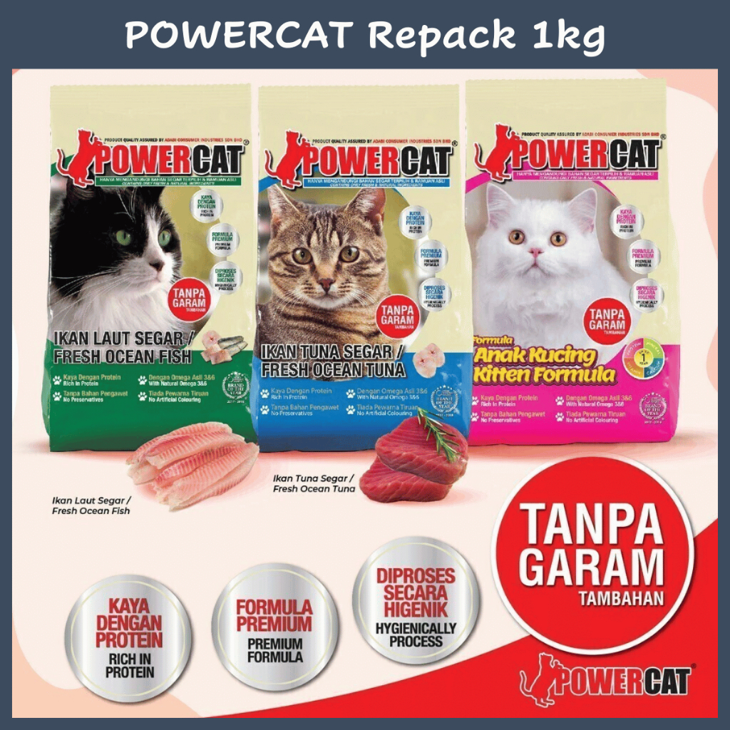GUN PET PowerCat Repack 1kg Dry Cat Food Fish Tuna Kitten Chicken Power ...