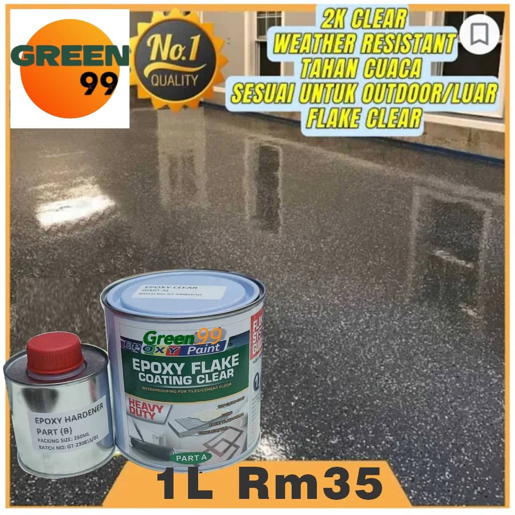 ( 1L ) FLAKE CLEAR COAT 1L EPOXY TOP COAT CLEAR FOR FLAKE COLOURS FLOOR / TOP COAT CLEAR / GREEN ...