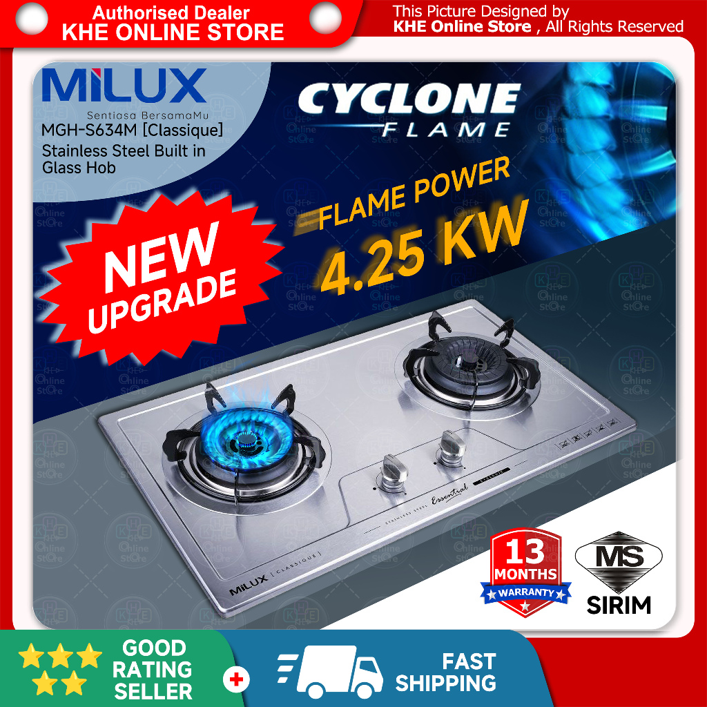 Milux Stainless Steel Built-in Cyclone Flame Gas Cooker Hob MGH-S634M ...