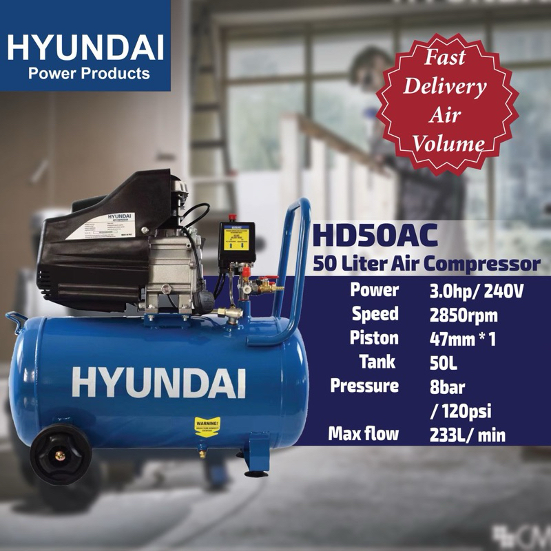 Hyundai Air Compressor (50L 3hp) HD50AC 100% Copper Wire Motor ...