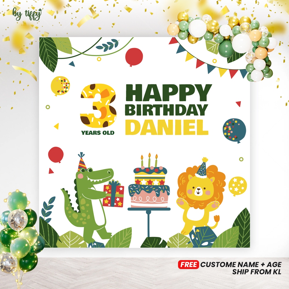 Birthday Banner | Birthday Backdrop | Hari Jadi | Animal Safari Lion ...