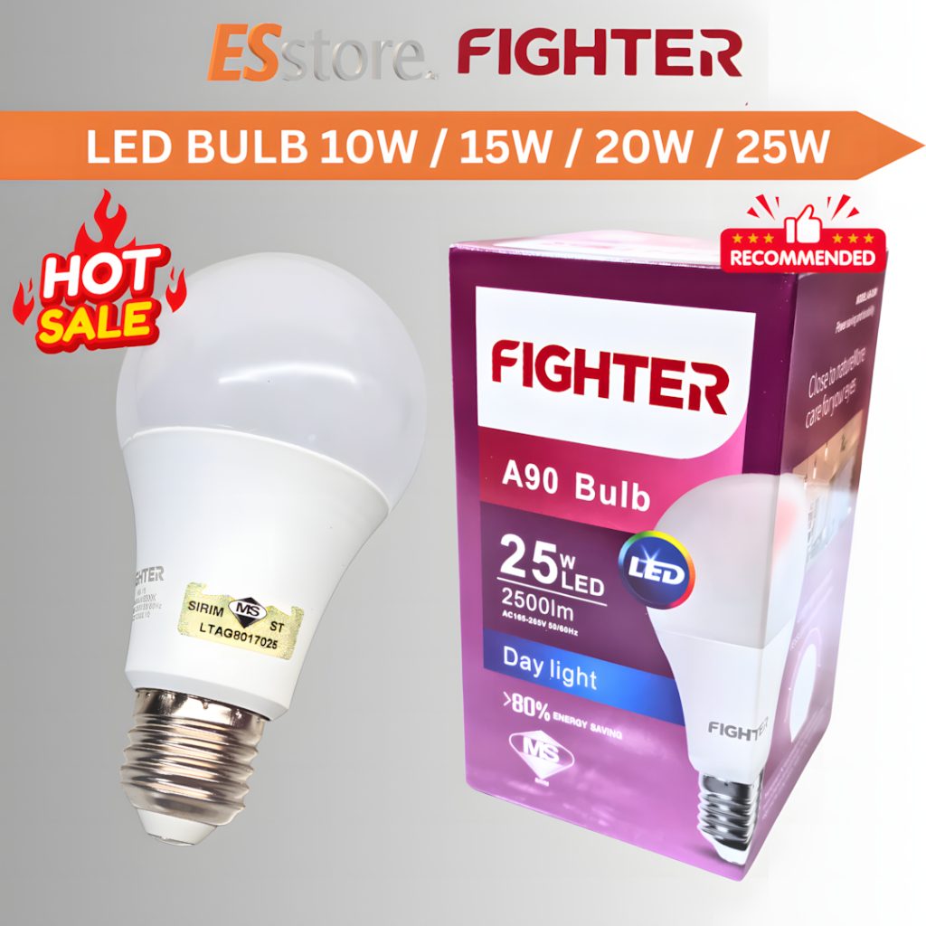 Fighter E27 Led Bulb 5W / 10W / 15W / 20W / 25W Daylight 6500K | Shopee Malaysia